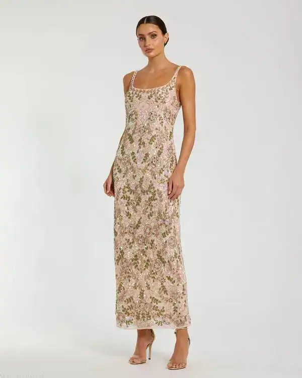 mac duggal green embellished mesh sleeveless scoop neck midi dress Mac Duggal Wedding Guest Green Embellished Mesh Sleeveless Scoop Neck Midi Dress Nude Sage Size US 6