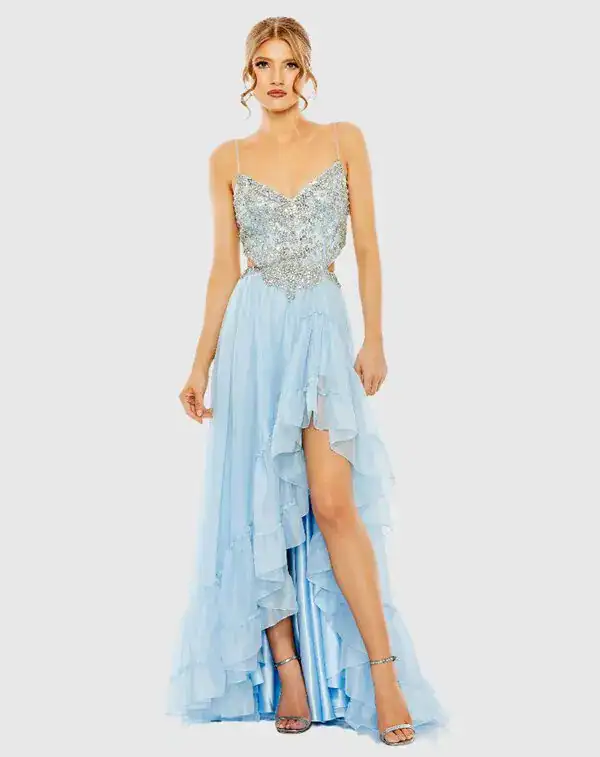 Mac Duggal Embellished High-Low Gown - Powder Blue
