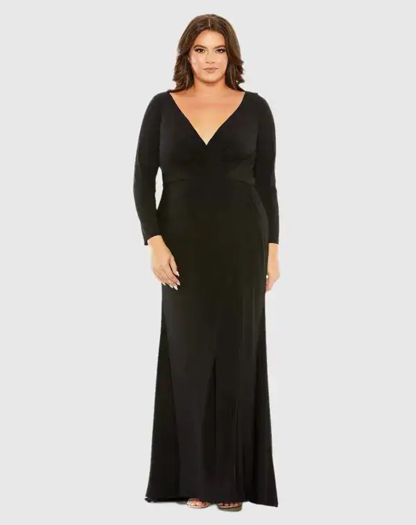 mac duggal plus size formal dresses Mac Duggal Embroidered Long Sleeve A-Line Gown