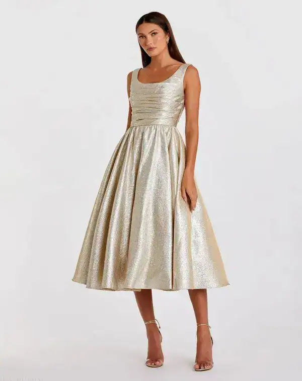 Mac Duggal Square Neck Sleeveless A-Line Dress - Gold | Editorialist