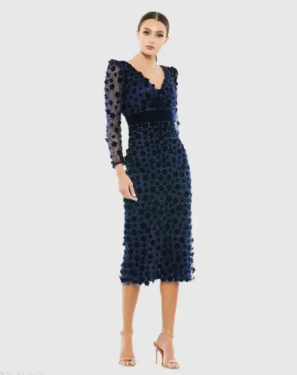 mac duggal midi dress formal Mac Duggal Women's Polka Dot Net Bustier A-Line Midi Dress - Black main image 0