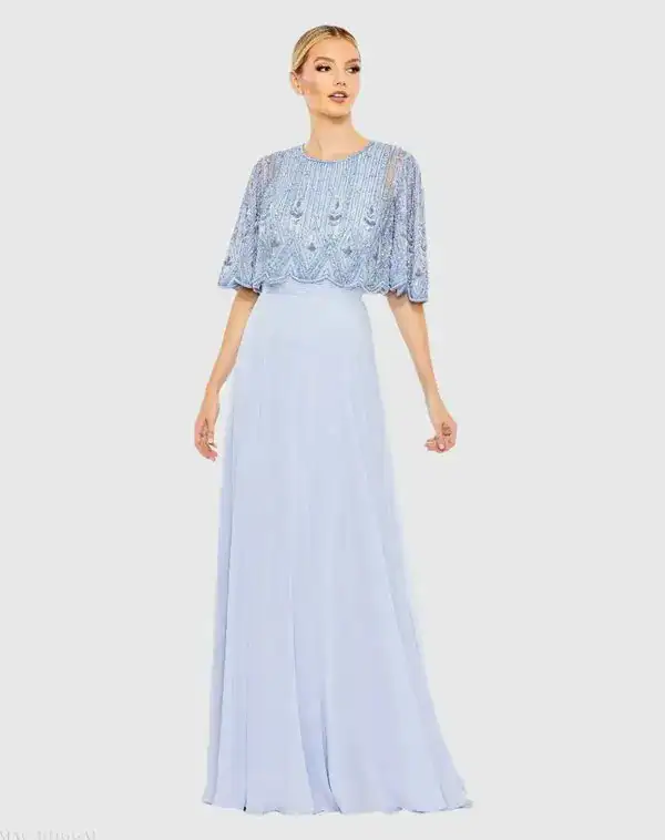 mac duggal blue bustier embroidered floral a-line dress Black Floral Embroidered Corset Gown With Bow