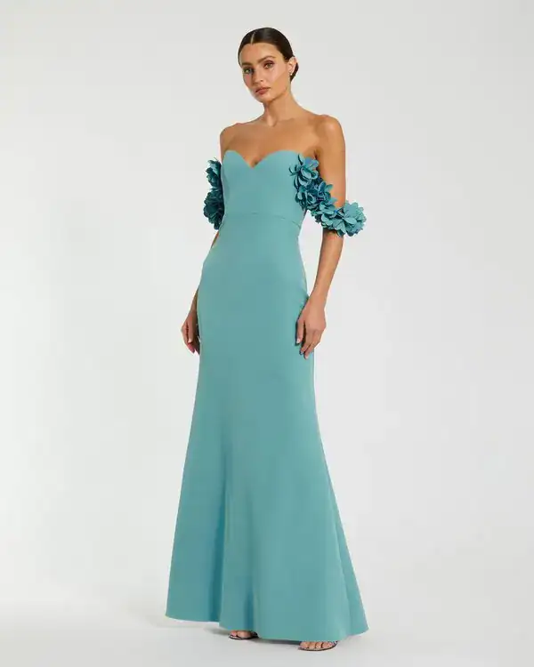 ieena for mac duggal blue dress Blue Crepe A Line Midi Dress With Bow Straps main image 0