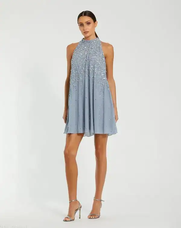 white christmas dresses Mac Duggal 11661 Sequin Mini Dress for Cocktails – Mydressline main image 0