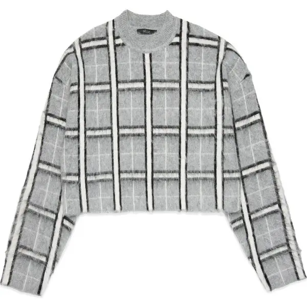 Deluc Plaid Jacquard Mock Neck Sweater - Grey Melange