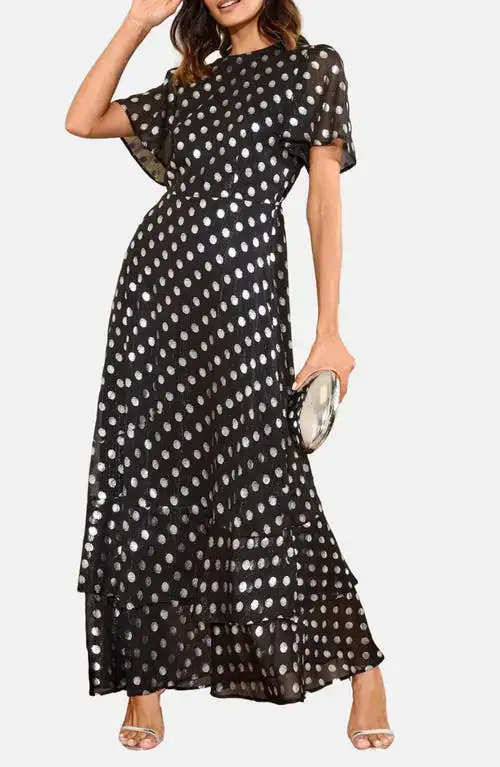 sachin and babi light blue dress Polka-dot chiffon midi dress in black - Dolce Gabbana