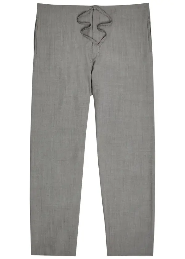 Calvin Klein Drawstring Straight-leg Wool Trousers - Grey