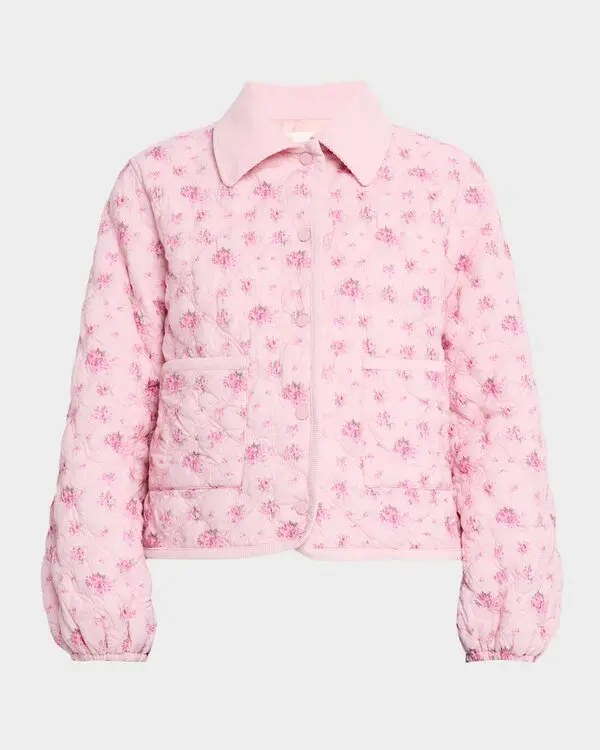 LoveShackFancy Quinlette Floral Quilted Jacket - Raspberry