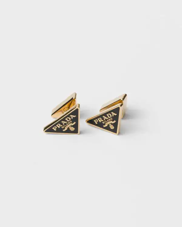 Prada Enameled Metal Triangle Earrings Gold/Black Editorialist