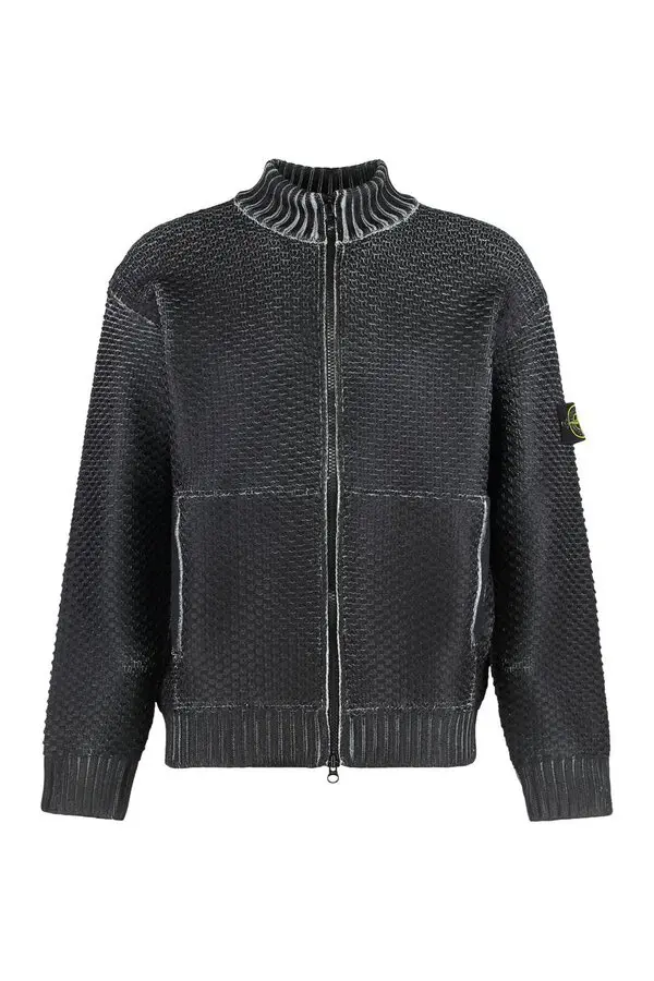 Stone Island Sweater With Zip And Sublimation Print - Grey