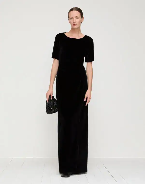 Lafayette 148 NY Cotton Velvet Fitted Maxi Sheath Gown