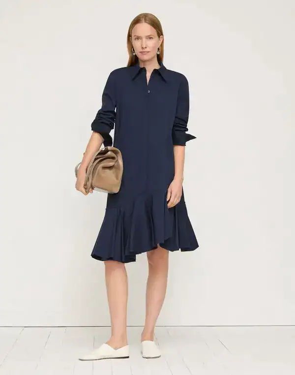 Lafayette 148 Stretch Cotton Asymmetric Shirtdress in Ink Ink / S