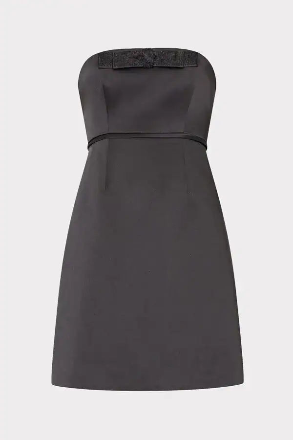 Milly Robin Duchess Satin Bow Strapless Mini Dress In Black - 60% Off |  Editorialist