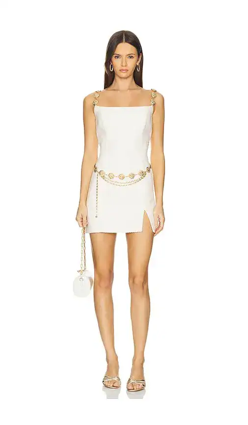 white short dress with gold belt Short Shimmer Cold-Shoulder Homecoming Dress -PromGirl main image 1