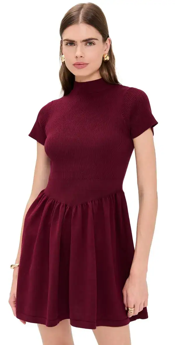 Another Girl Contrast V-Waist Knit Mini Dress | Red | Size XL | Shopbop