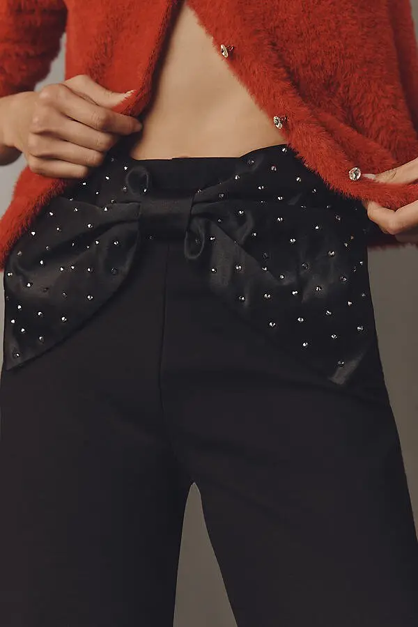 Maeve The Colette Crop Bow-waist Sparkle Pants - Black