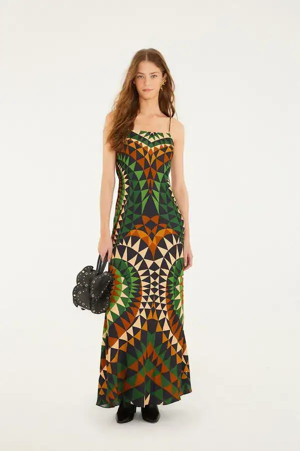 Farm Rio Heart Deco Lenzing Ecovero Viscose Maxi Dress - Heart Deco Green |  Editorialist