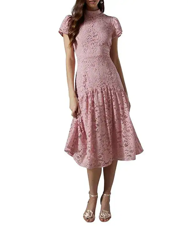 strapless open back dress Divandi Pink Lace Halter Neck Formal Maxi Dress - US 10