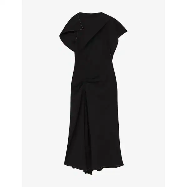 Reiss Saskia Asymmetric Draped Midi Dress - Black