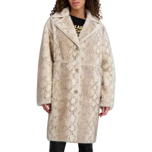 Karl Lagerfeld Paris Python Print Faux Fur Jacket In Cream - 47