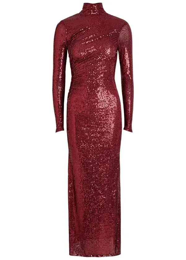 Needle & Thread Malia Sequin-Embellished Tulle Gown - Dark Red |  Editorialist