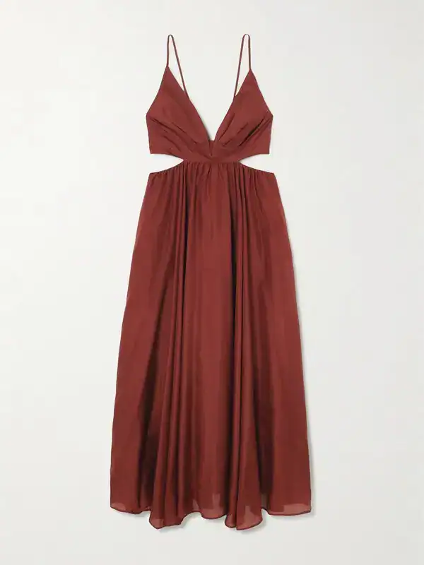 Zimmermann Wanderlust Cutout Silk-Poplin Maxi Dress - Burgundy |  Editorialist