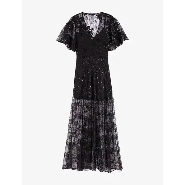 maje sequin embroidered dress FARM Rio Off-White Tropi Embroidered Maxi Dress, Tropi Off-White / L