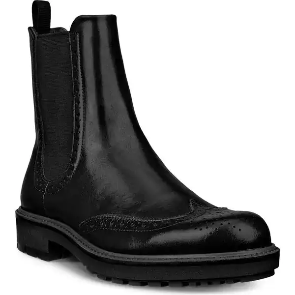 Ecco Wingtip Leather Chelsea Boots In Black - 30% Off | Editorialist