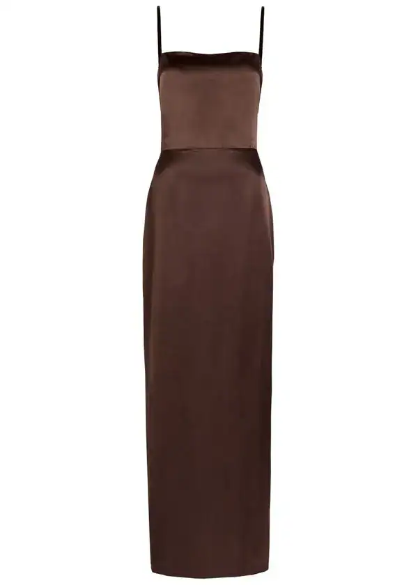 Reformation Frankie Silk Maxi Dress - Brown