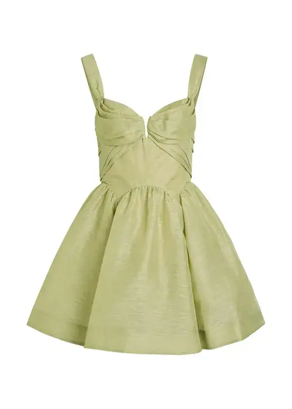 knee length dresses for ladies Short Light Green Satin Ruffle Dress – Lisposa