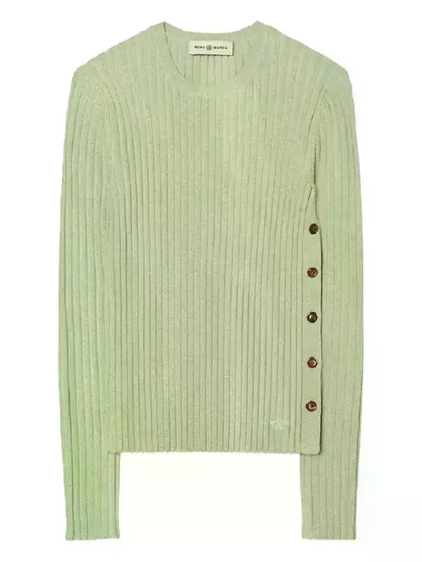 Tory Burch Ribbed Button Sweater - Green | Editorialist