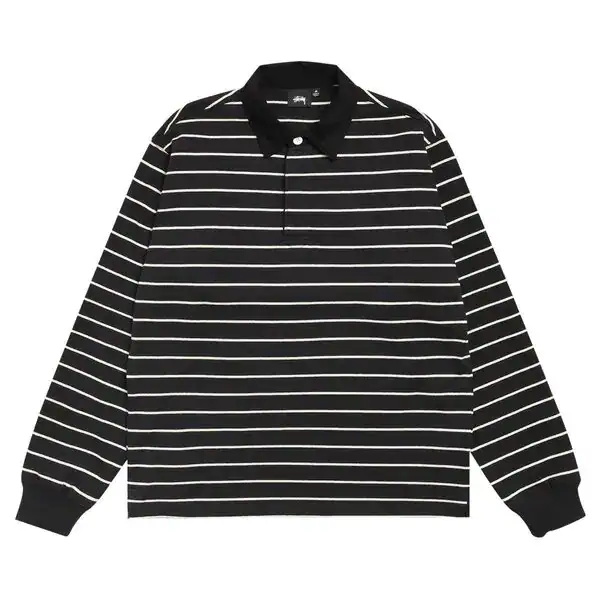 トップス STUSSY STRIPED RUGBY SHIRT BLACK StüSsy Striped Rugby Shirt - Black | Editorialist