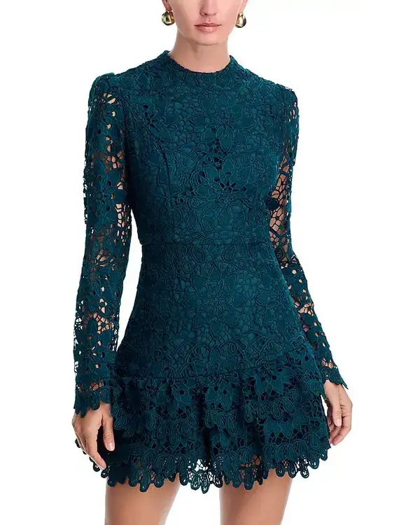 knee length dresses for ladies Aphrodite Long Sleeve Embroidered Dress Forest Green XS main image 1