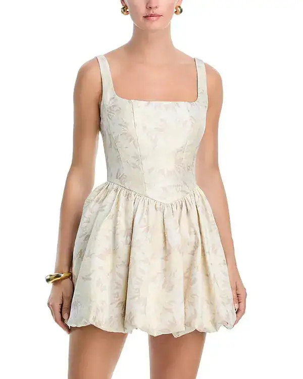 Aqua Floral Brocade Bubble Mini Dress - Ivory - 71% Off | Editorialist