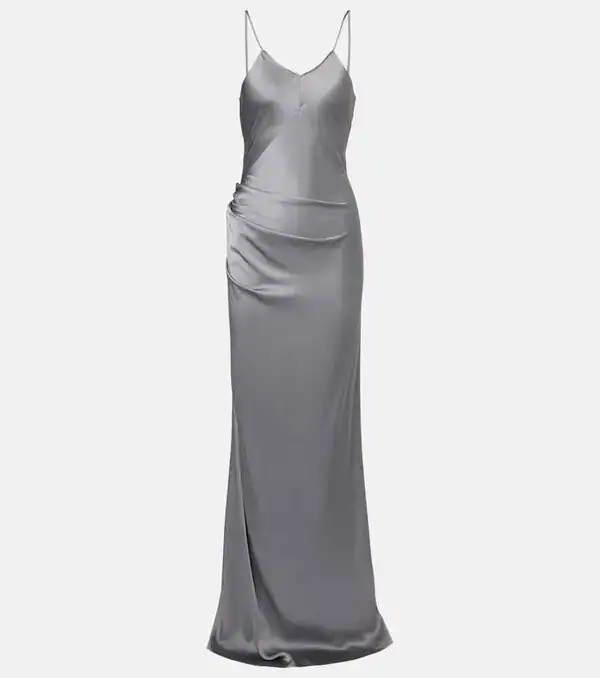 Victoria Beckham Cami Satin Gown - Metallic | Editorialist