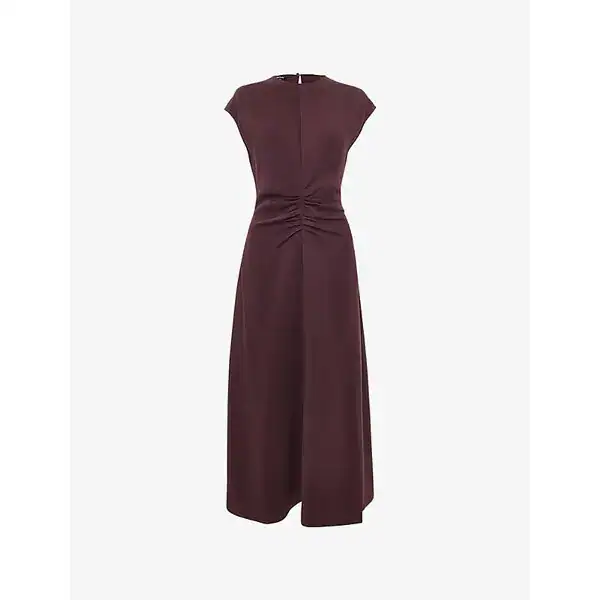 Whistles Gathered Flared-skirt Midi Dress - Plum/claret | Editorialist