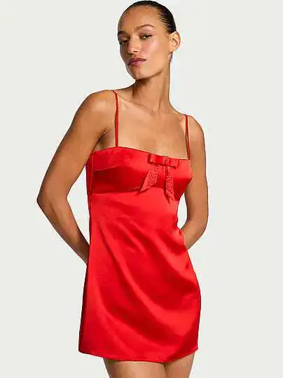 open lace back dress Kylie Silk Satin Red Mini Dress main image 1