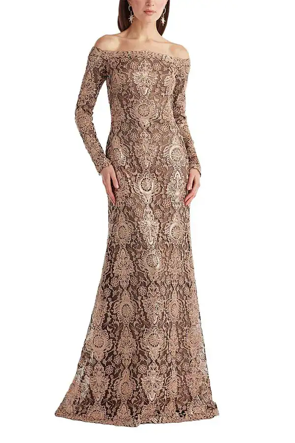 Tadashi Shoji Elisara Sequin Embroidered Gown - Brown | Editorialist