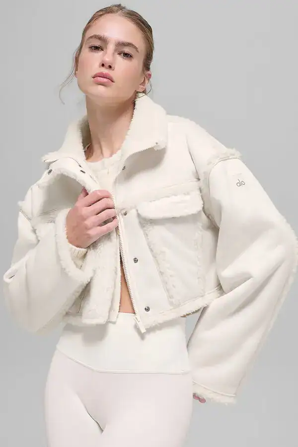 Alo Yoga Faux Shearling Snowfall Cropped Jacket - Ivory | Editorialist