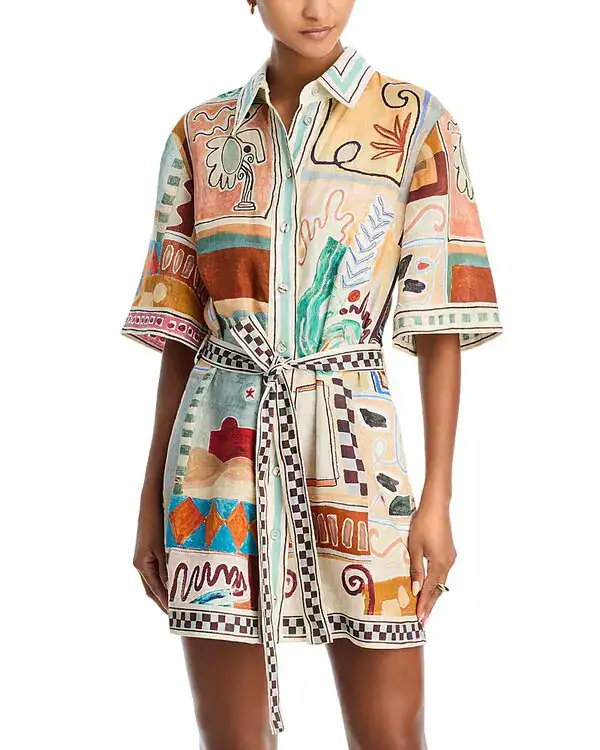 Alemais Michelle Mini Linen Shirt Dress - Multi | Editorialist