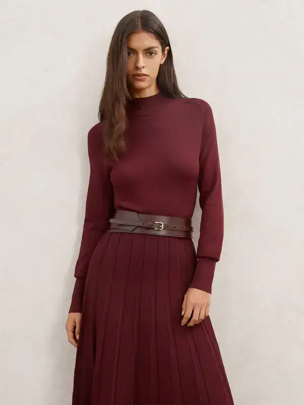 Reiss Alicia Petite Belted Knit Pleated Midi Dress - Raspberry Red - 41%  Off | Editorialist