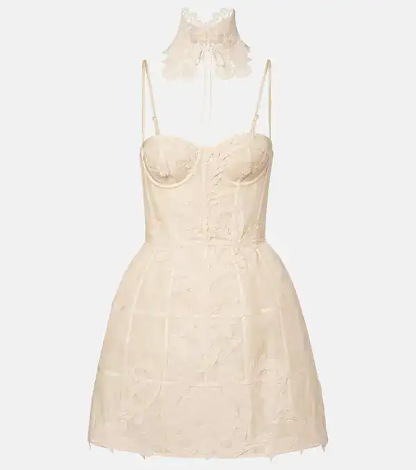 maeve halter bow front a line mini dress Oh Polly Lenore heart Halterneck Mini Dress in Dusty Pink main image 0