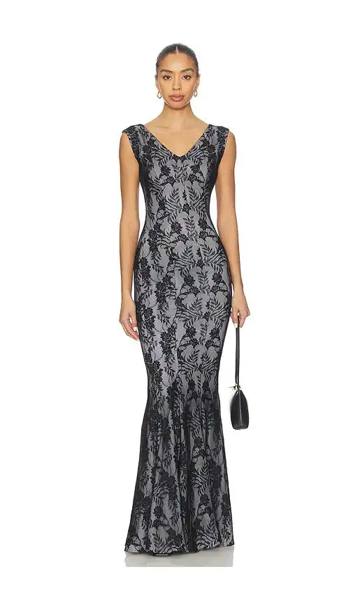 Norma Kamali Grace Fishtail Gown - Black Stretch Lace/White / Size M