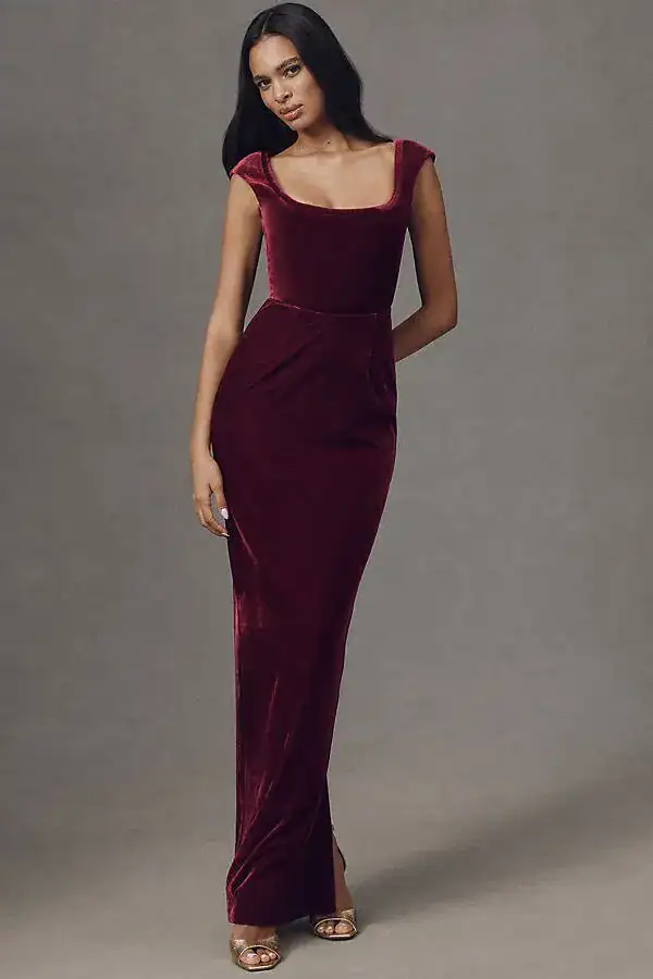 princess polly baby blue dress Sau Lee Brooke Velvet Gown - Oxblood