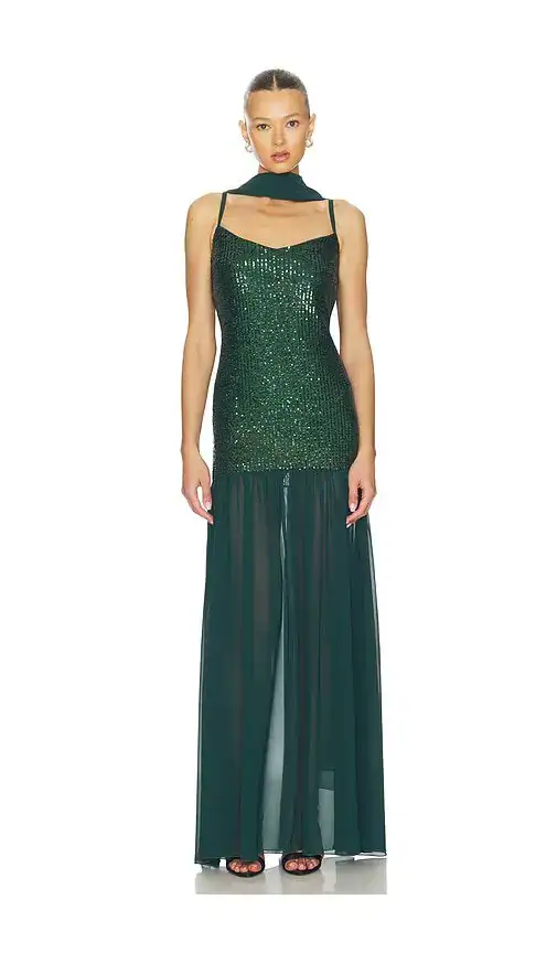show me your mumu emerald green dress Claire Midi Dress, in Emerald Chiffon, Size: Large | Show Me Your Mumu main image 1