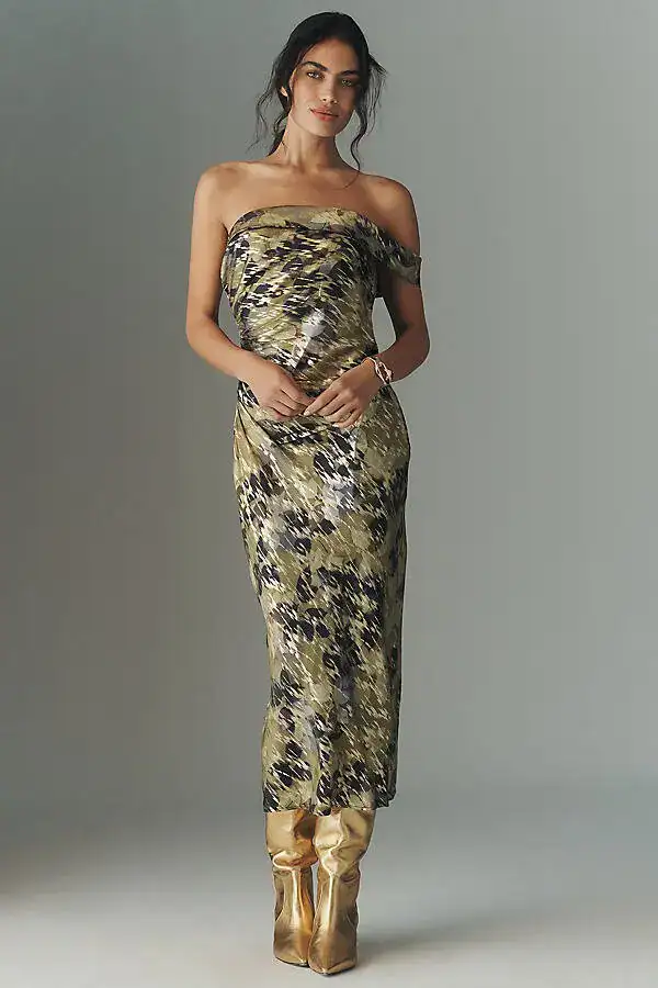 Anthropologie One-Shoulder Printed Midi Dress In Green Pattern - 66% Off |  Editorialist