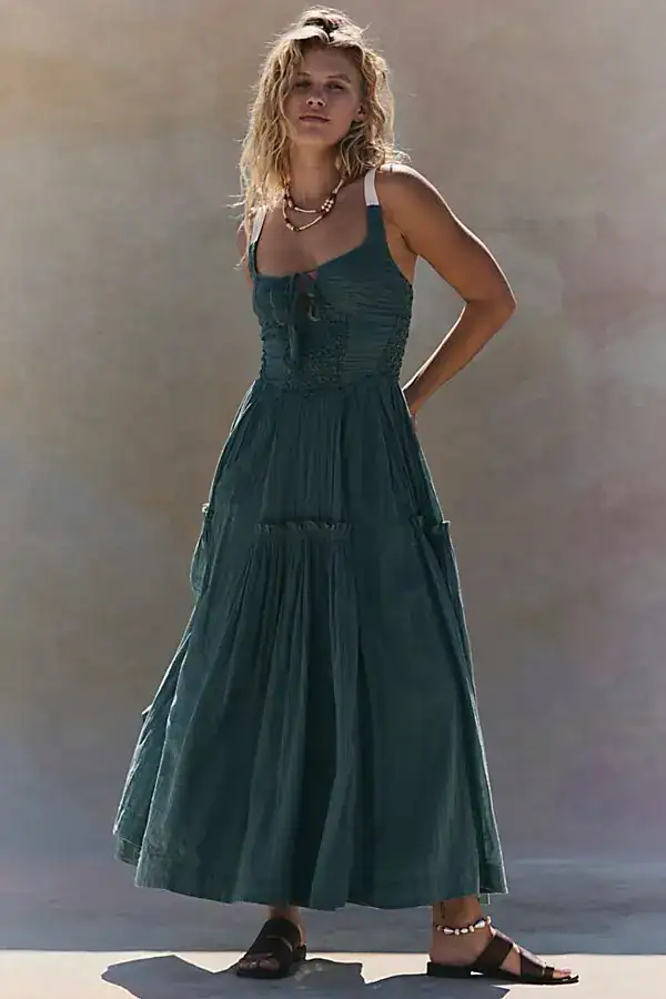 green emerald velvet dress Free People Lucinda Lace Midi Dress – Dales Clothing for Men and Women