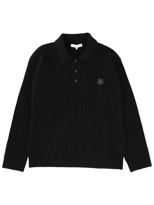 Maison Kitsuné Long-Sleeved Polo Shirt In Black - 49% Off