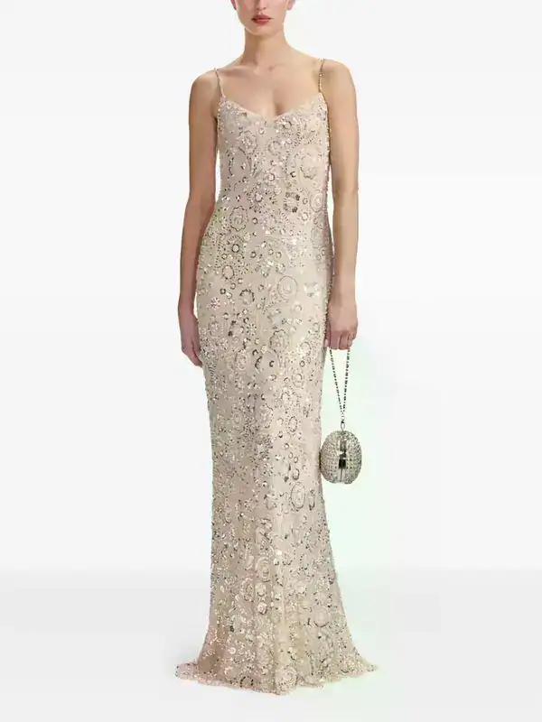 Self-Portrait Embellished Spaghetti-Strap Gown In White - 15% Off |  Editorialist
