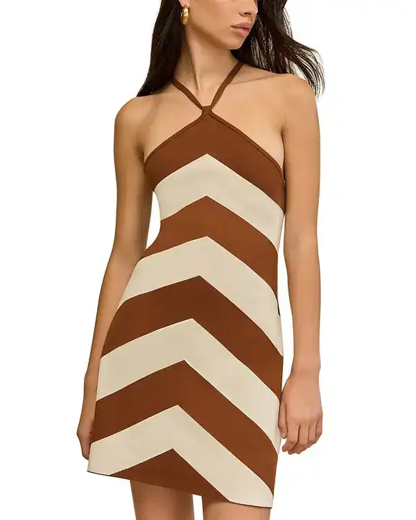 Cult Gaia Nelson Halter Dress - Large Saddle Stripe | Editorialist